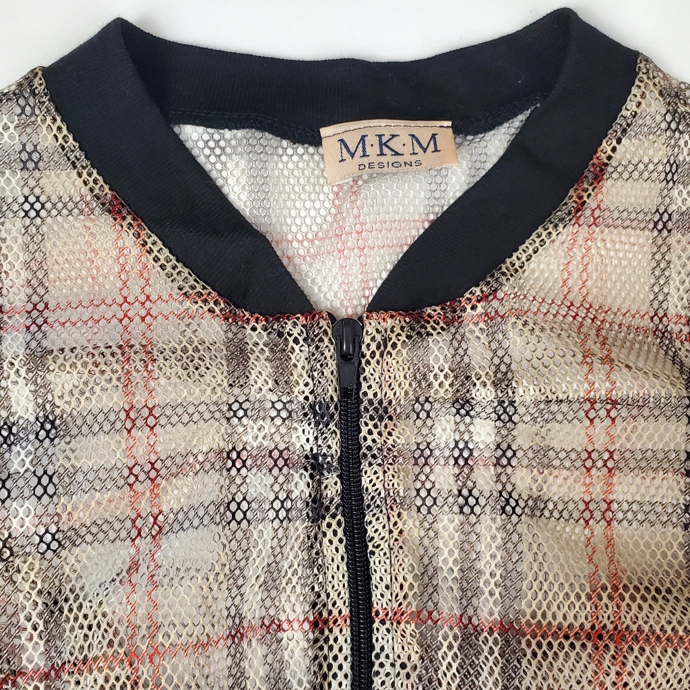 Vintage Mkm Designs Iconic Plaid Mesh Zip-Up Bomber J… - Gem